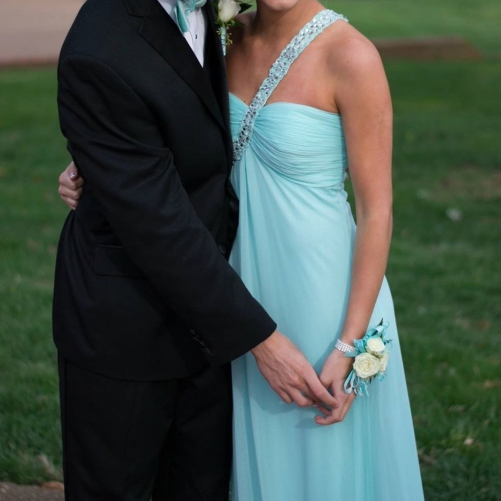 Aqua One Shoulder Cache Prom Dress - Gem